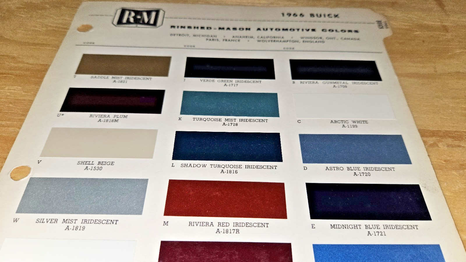 Used 1966 Buick Paint Chip Chart R-m Original Oem Codes Automotive ...