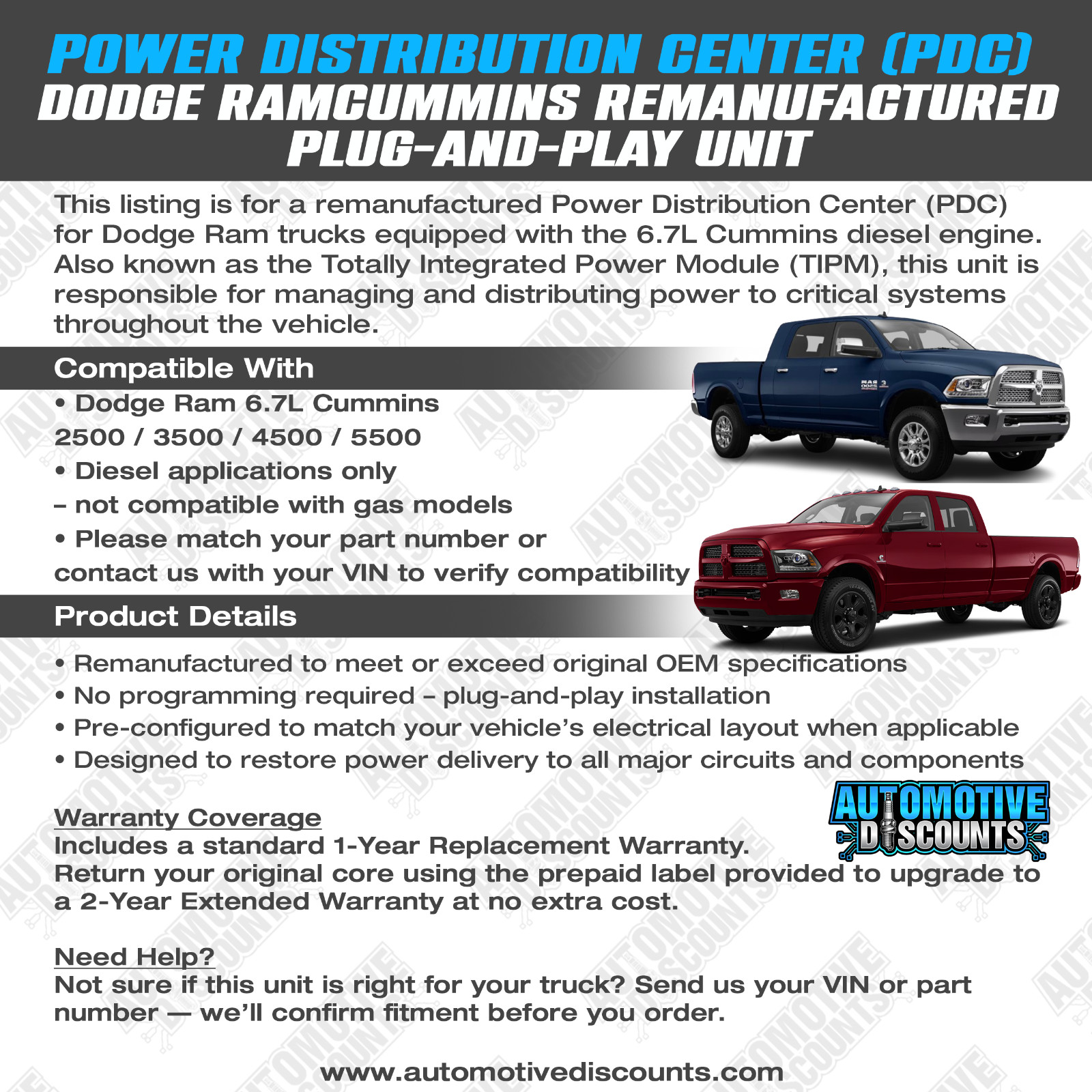 Remanufactured 2015-2018 Dodge Ram 2500 3500 Oem Rebuilt Pdc Tipm Fuse ...