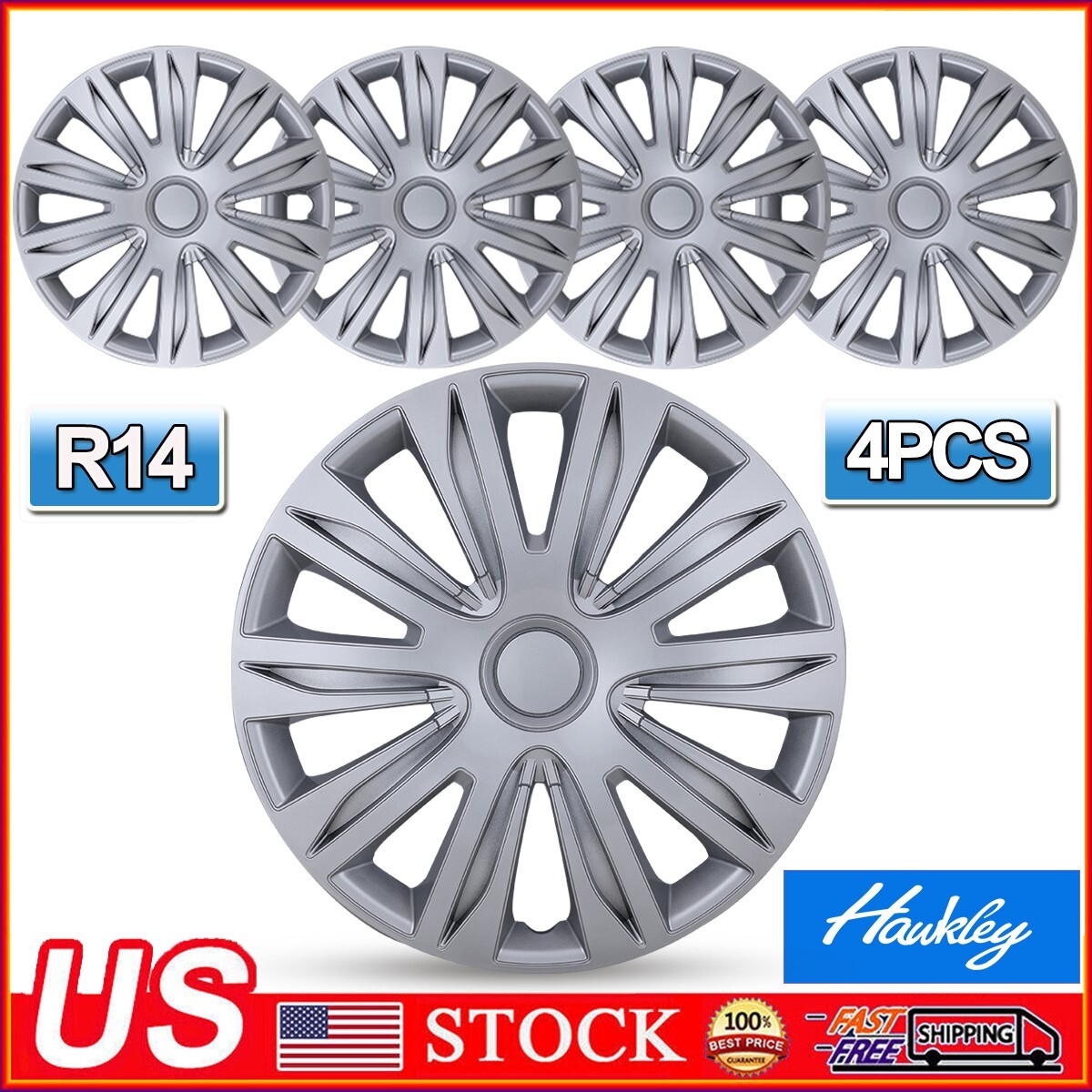 New 14" Set Of 4 Wheel Covers Snap On Full Hub Caps Fit R14 Tire ...