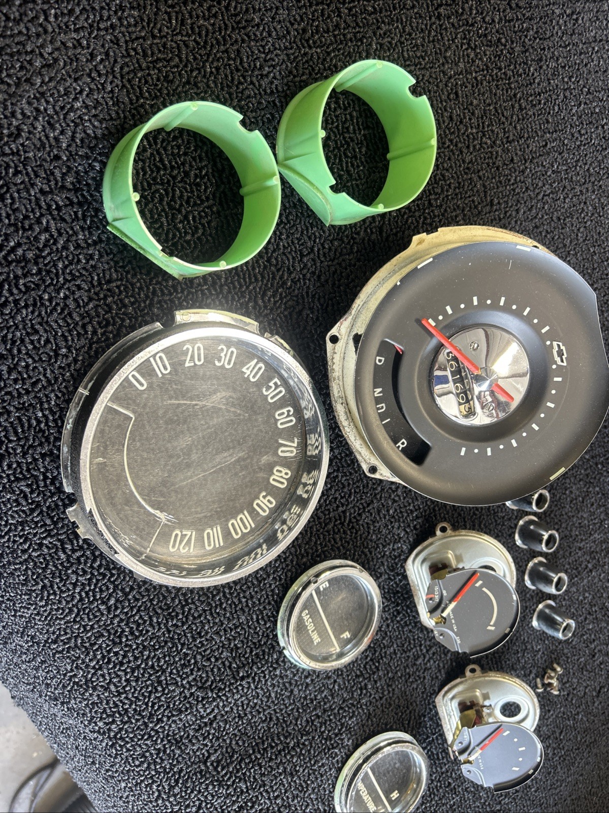 Used 1957 57 Chevy Instrument Panel Dash Speedometer Fuel Temp Gauge ...