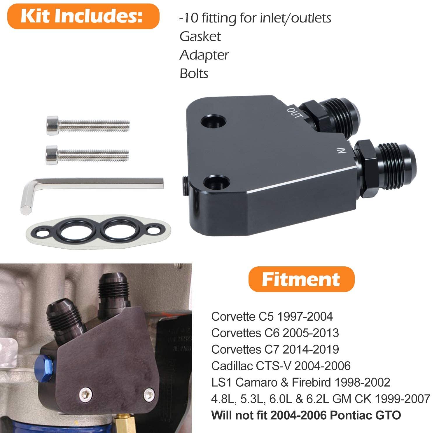 New Engine Oil Cooler Adapter Kit For Gm Ls Ls1 Ls2 Ls3 Ls6 Ls7 Ls9 2005-2019 Corvet for Sale ...