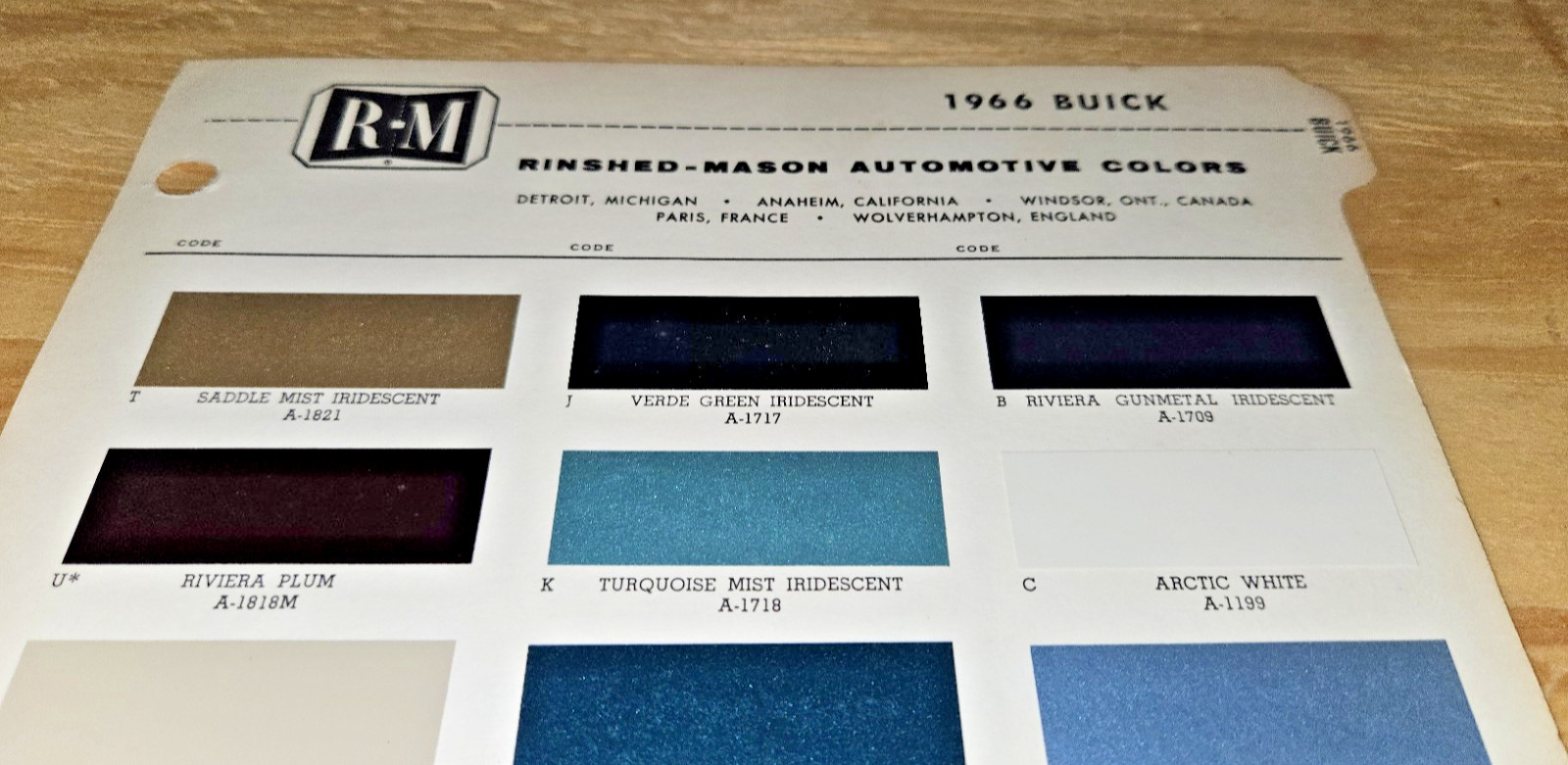 Used 1966 Buick Paint Chip Chart R-m Original Oem Codes Automotive ...