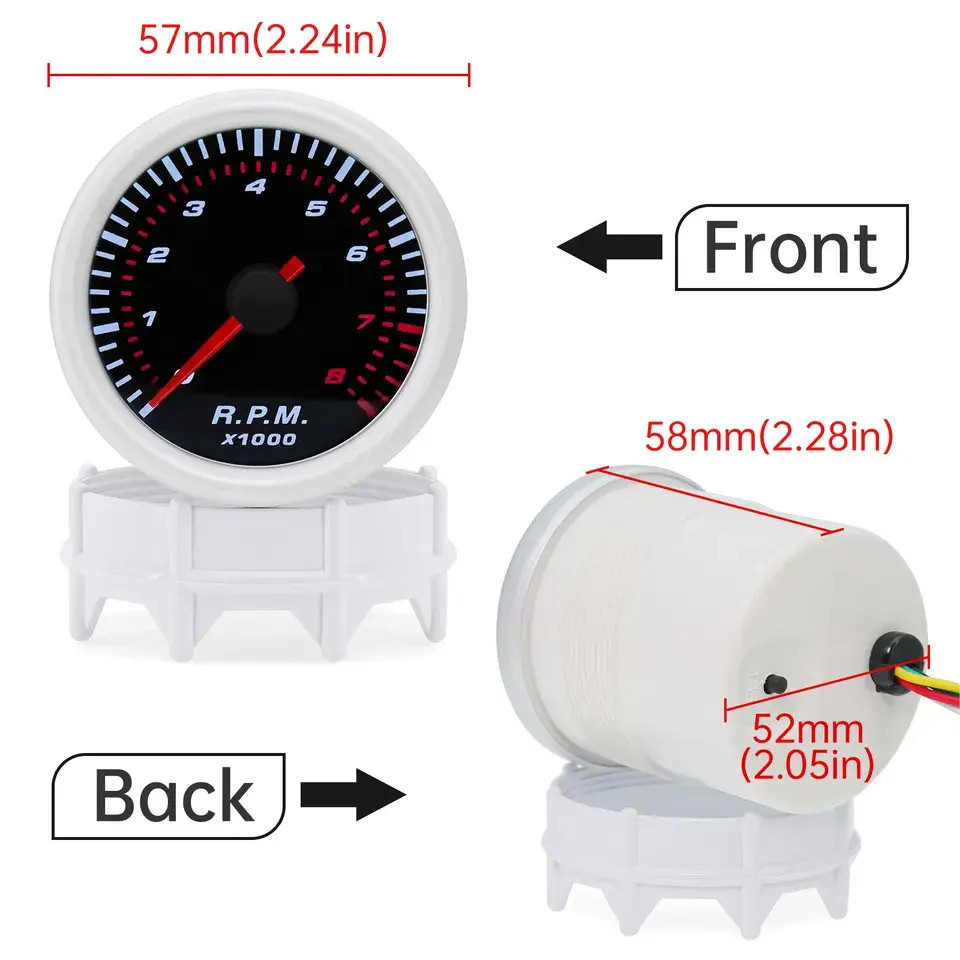 New 2'' 52mm Car White Led Tachometer Tacho Gauge Meter 0-8000 Rpm ...